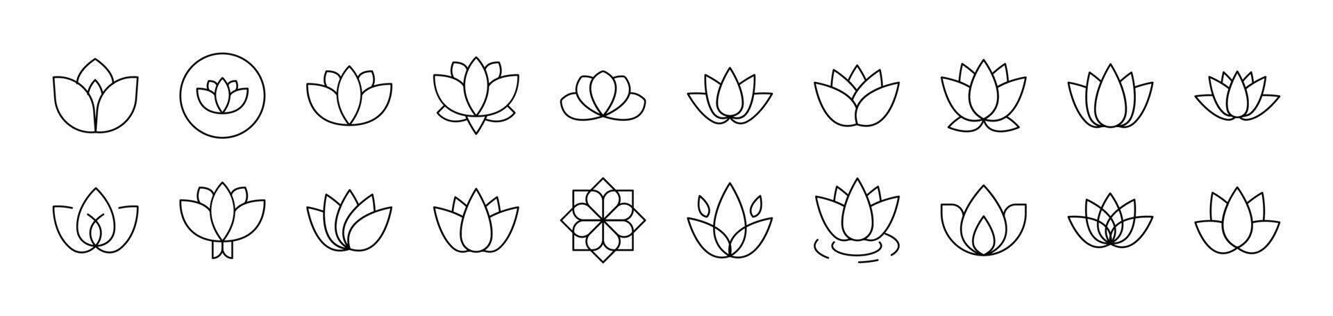 Flower Simple Isolated Line Icons Collection Editable Stroke Suitable