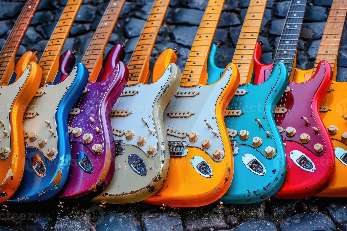 A Collection of Colorful Vintage Electric Guitars 50904567 Stock Photo ...