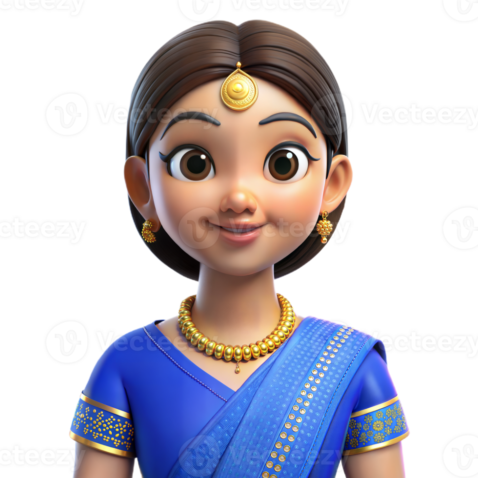 Smiling Indian Girl In Blue Sari 50907284 Png