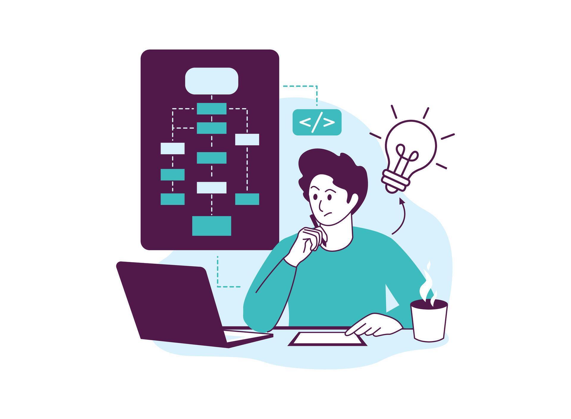 Programmer Thinking about coding and got an idea 50918462 Vector Art at ...