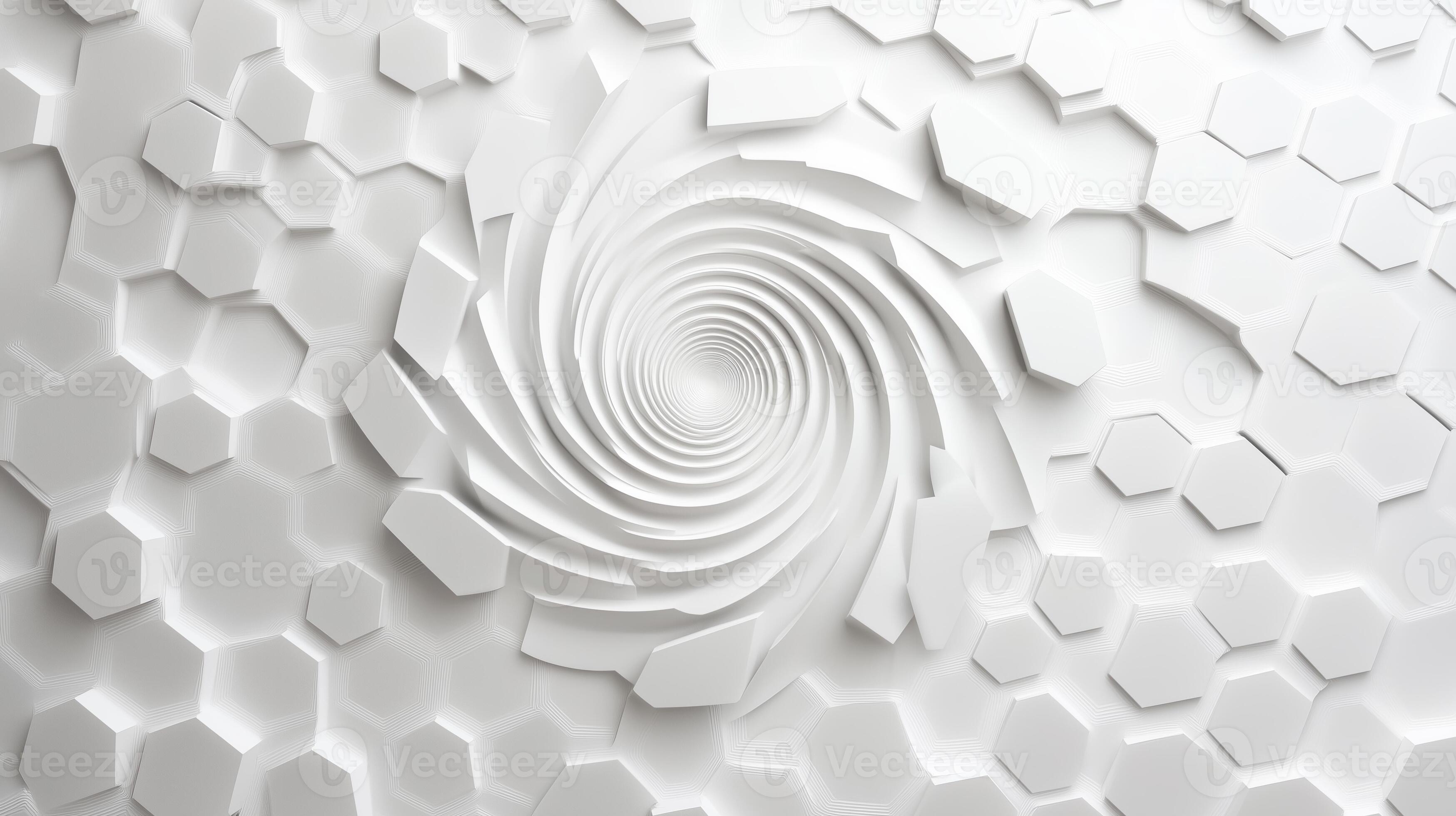 Abstract 3d Rendering Of A White Hexagonal Pattern Collapsing Towards The Center Creating A