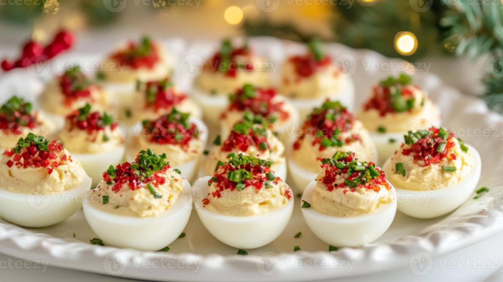 Deviled Eggs with Bacon, Paprika, and Chives on a White Plate 50949086 Stock Photo at Vecteezy