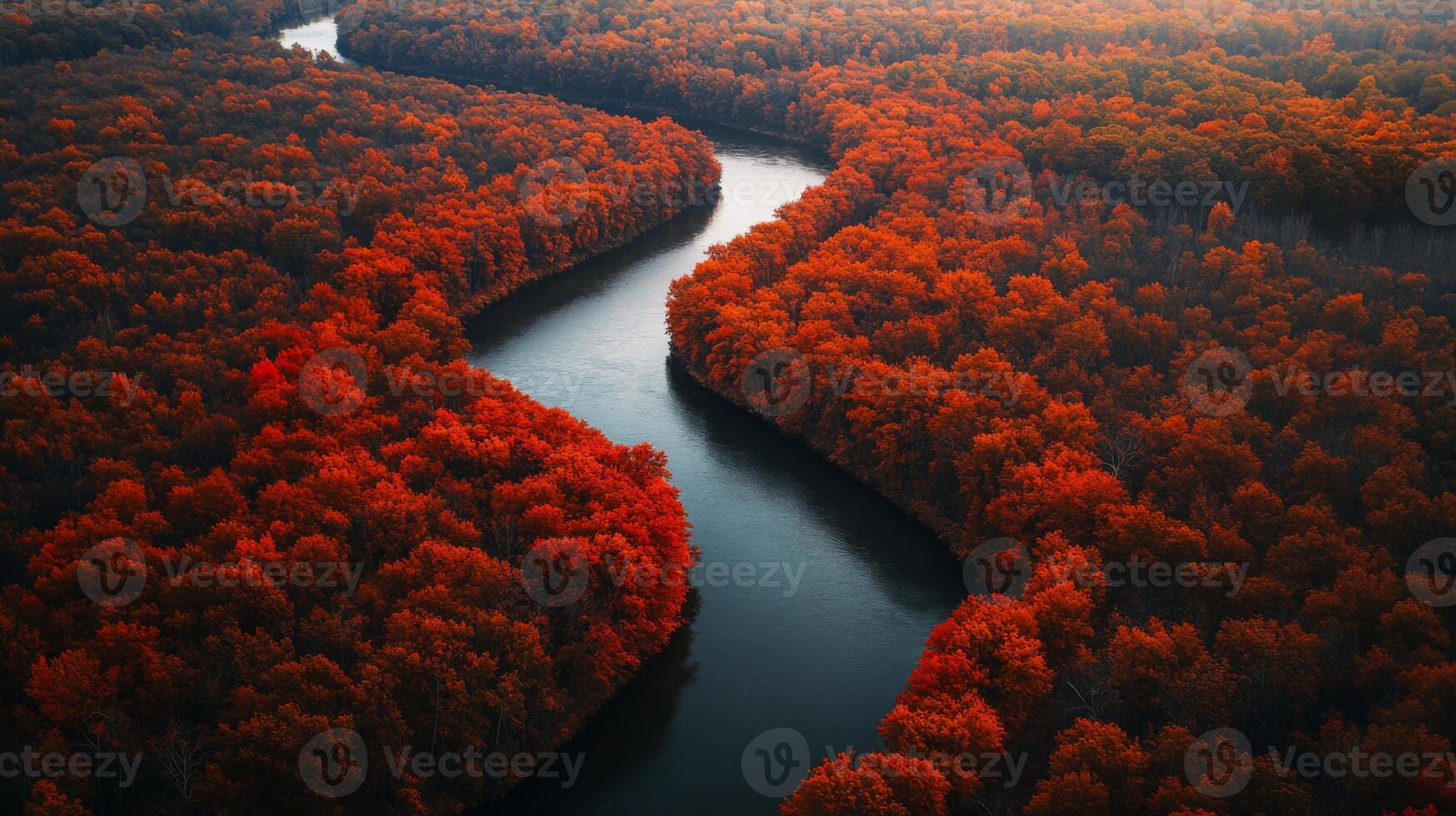 Aerial View of a River Winding Through a Forest of Autumn Trees 50950037 Stock Photo at Vecteezy