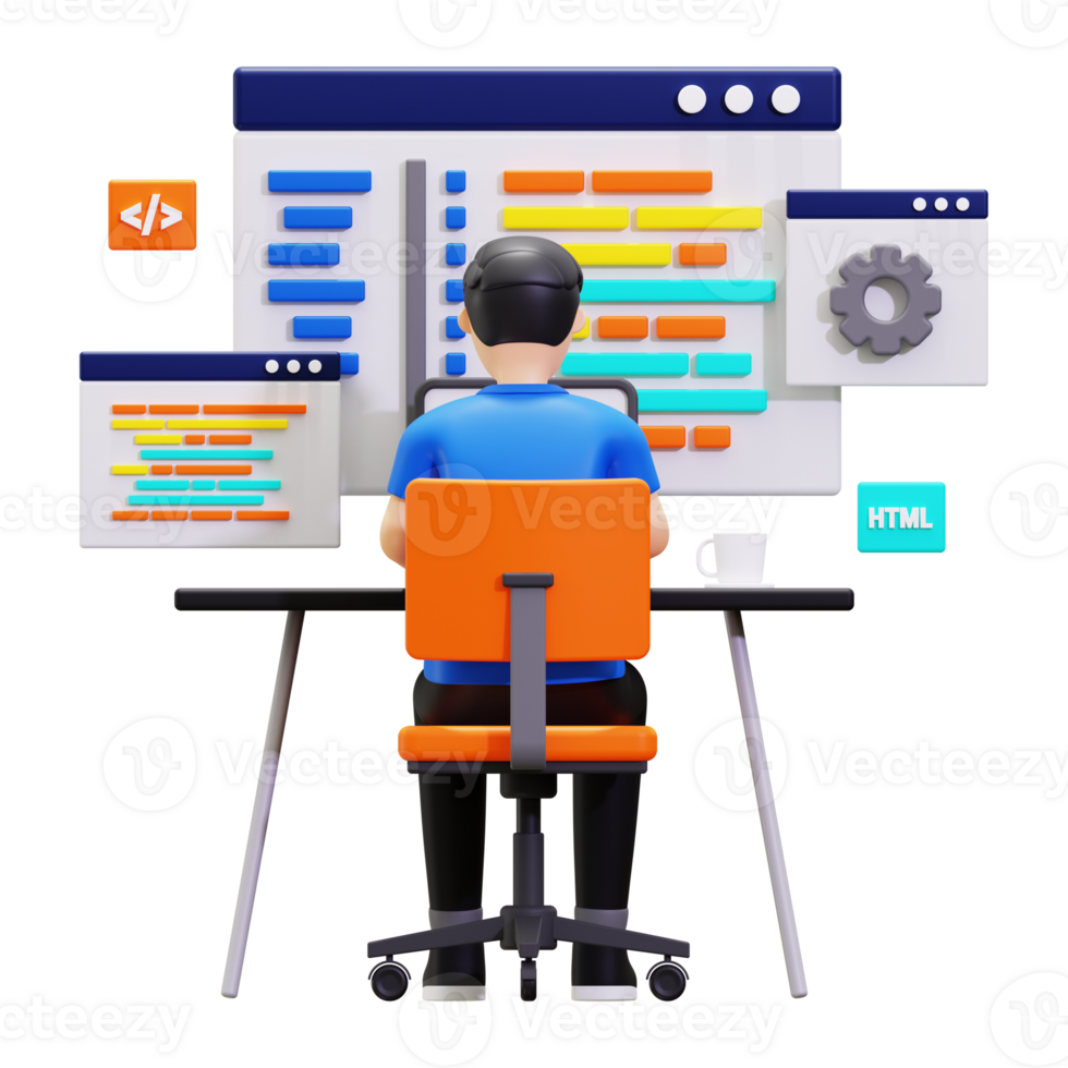 3d Professional Programmer Writing Code For Testing Computer Software Illustration 50980779 Png