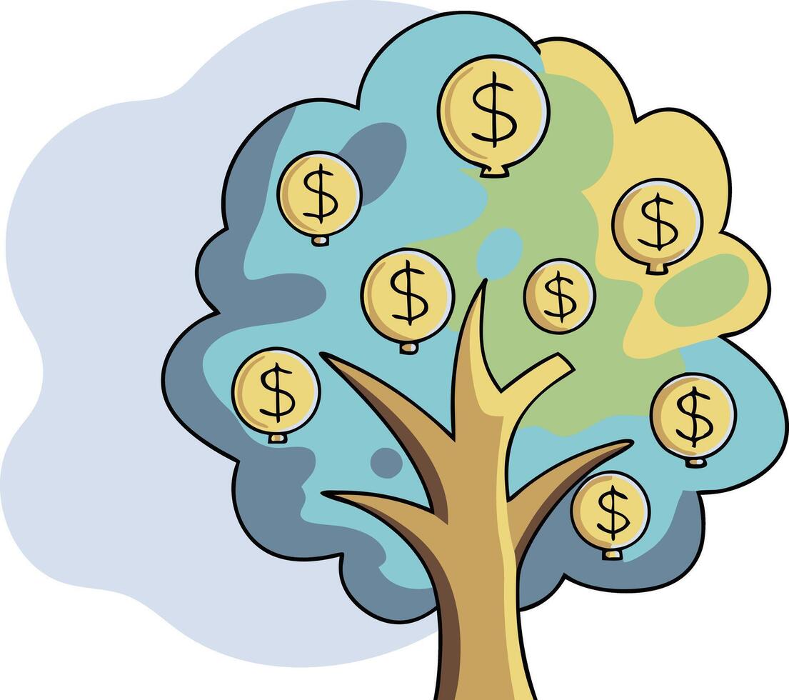 Cartoon money tree with coins growing on branches, symbolizing financial growth 50982602 Vector ...