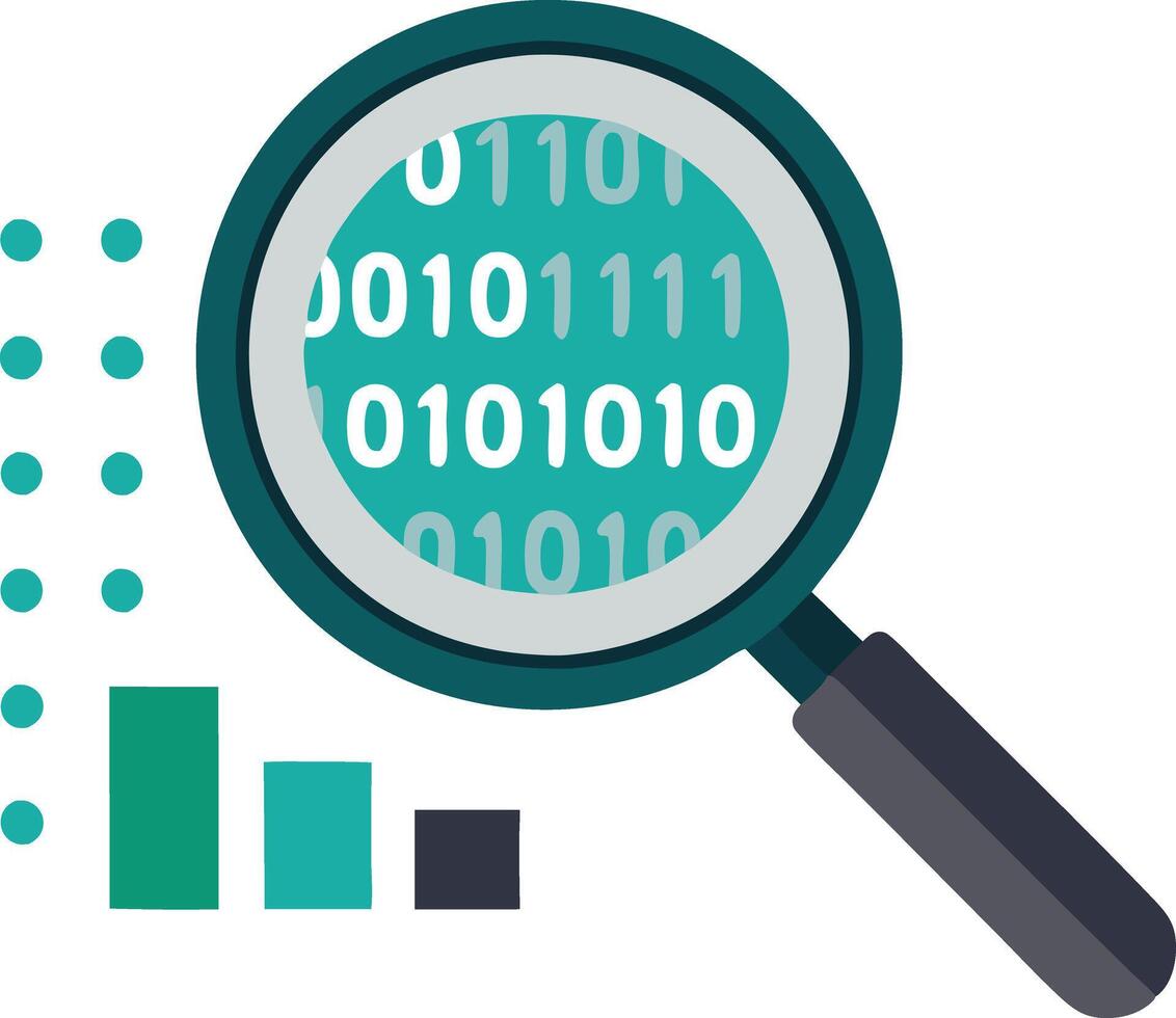 Digital magnifying glass with binary code, symbolizing data analysis and technology 50982723 ...