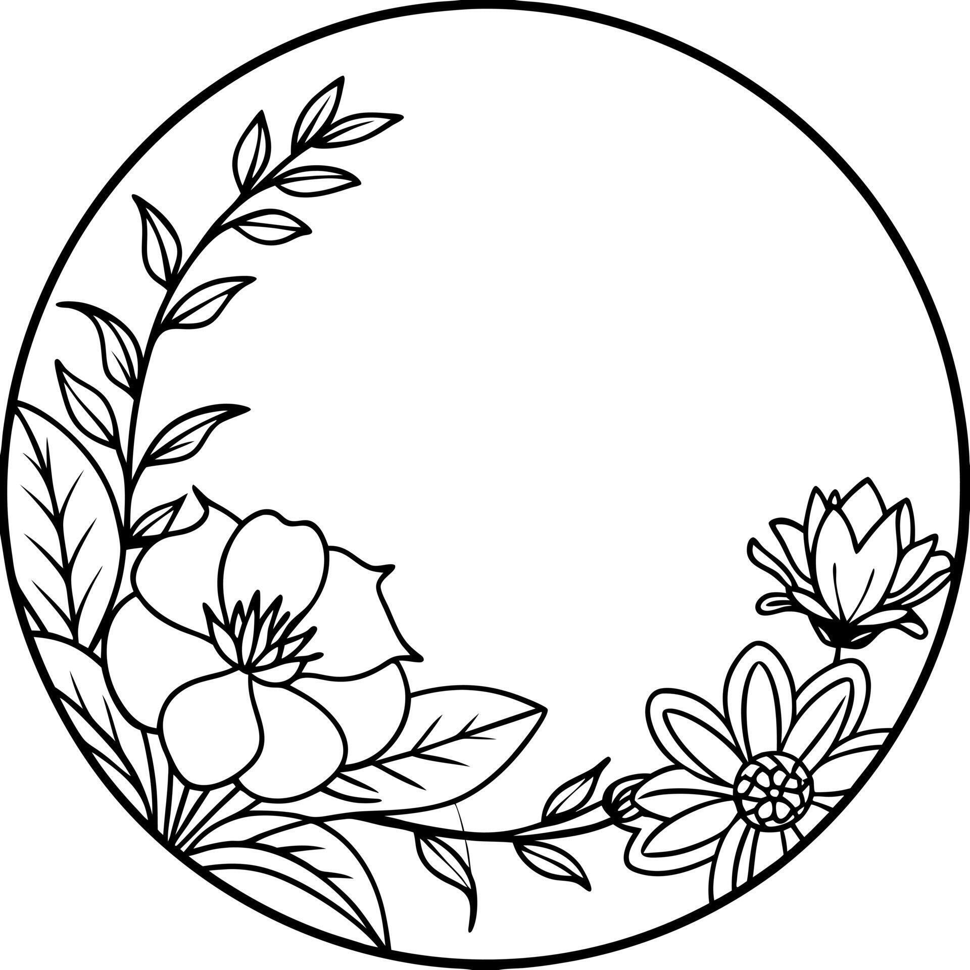Elegant Minimal Style Floral Circle Half Circle Round Border Illustration Line Art 50990923