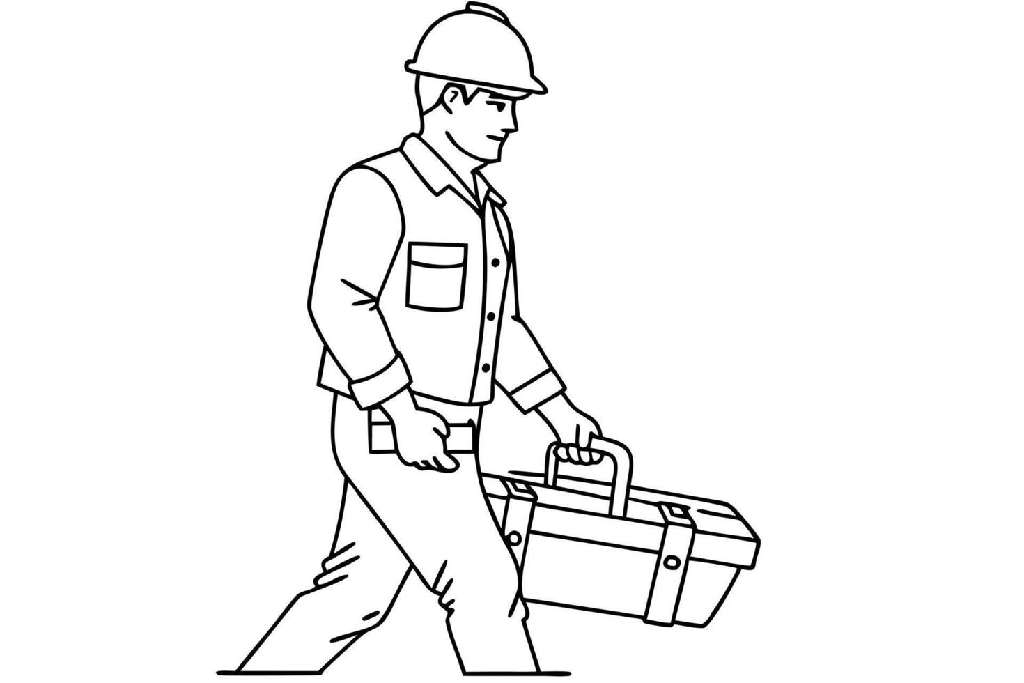 Continuous Single Line Drawing Of Construction Worker Carrying Toolbox