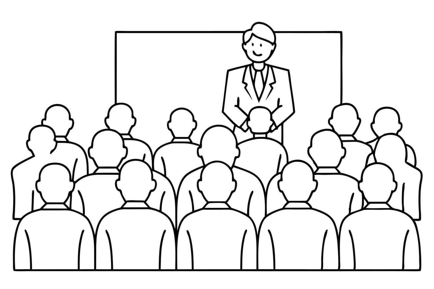 continuous single flat drawing of keynote speaker and audience at ... continuous single flat drawing of keynote speaker and audience at ...