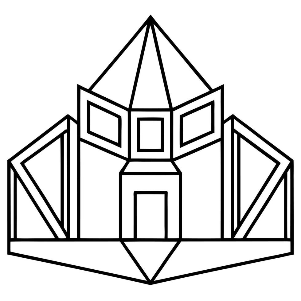 a building composed of geometric shapes, reminiscent of a cubist ...