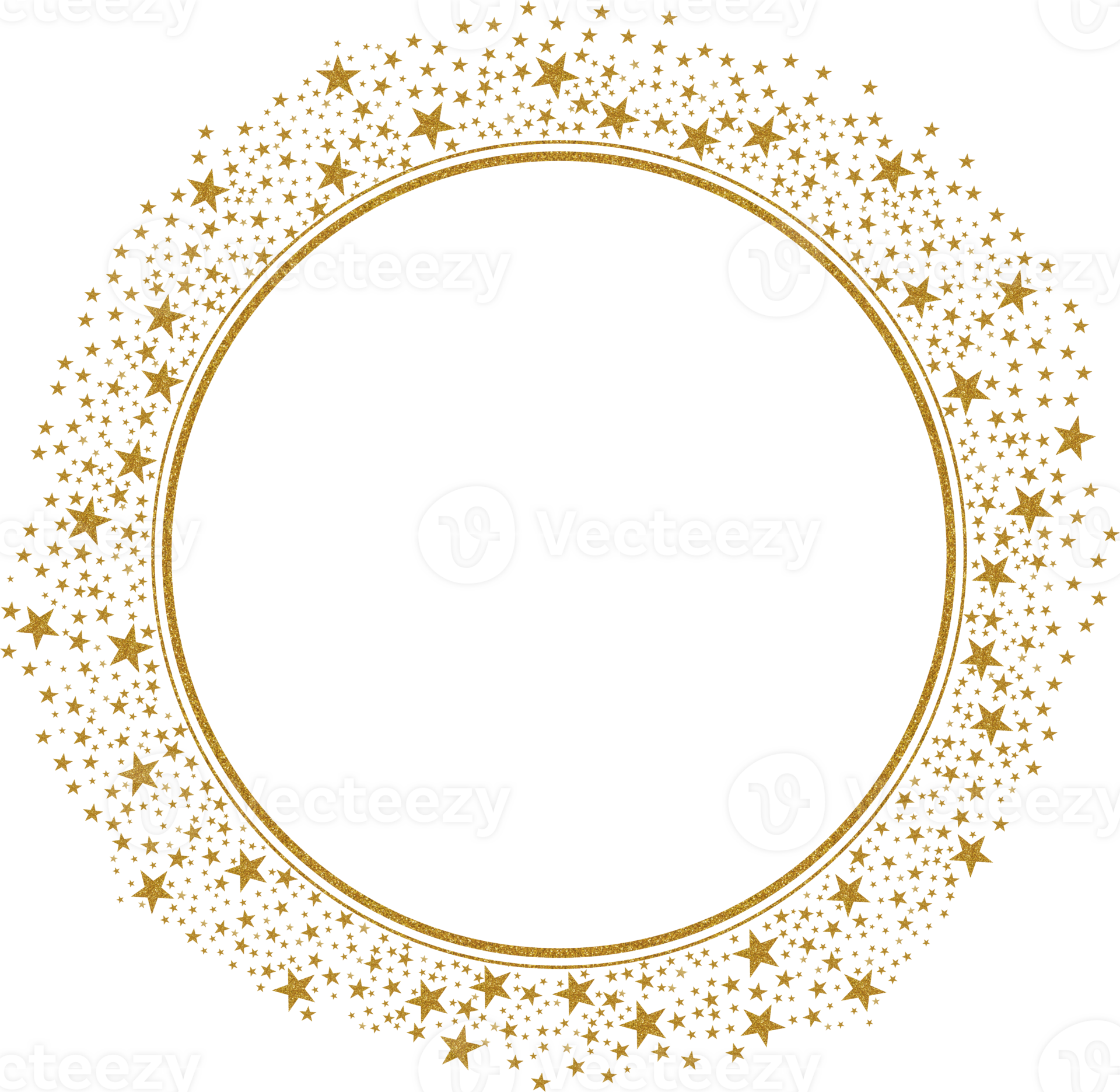 Beautiful Circle Gold Frame With Sparkling Stars 51015789 PNG