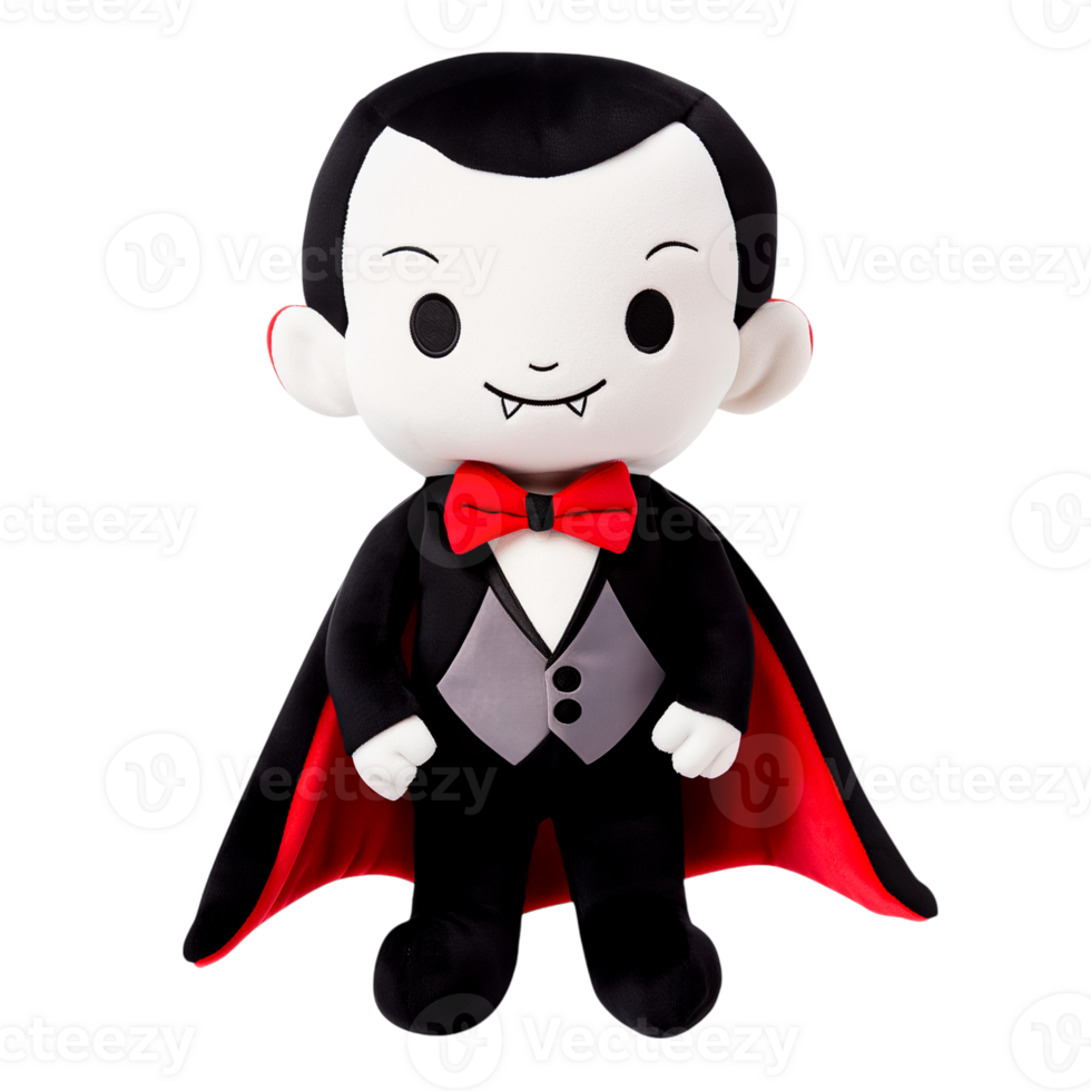 A Stuffed Vampire Doll Dressed In A Black Suit And Red Cape 51038952 Png