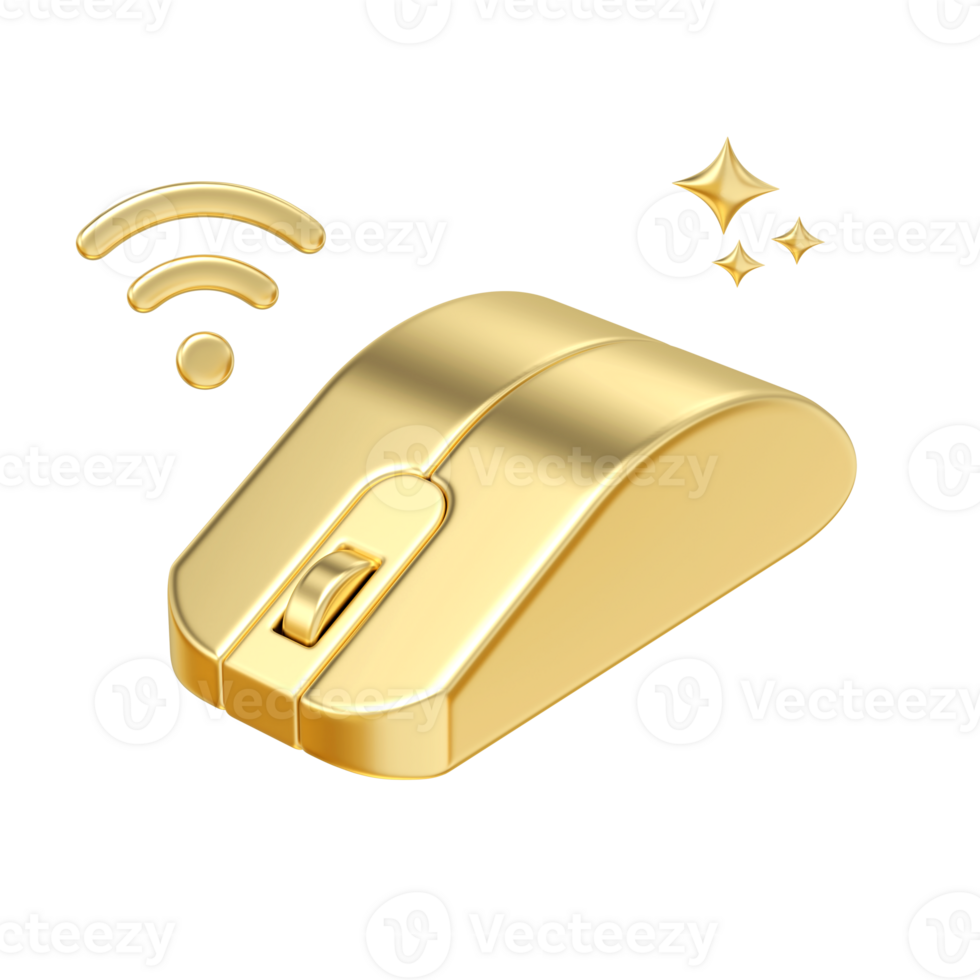Golden wireless connection computer mouse, 3d rendering 51039003 PNG