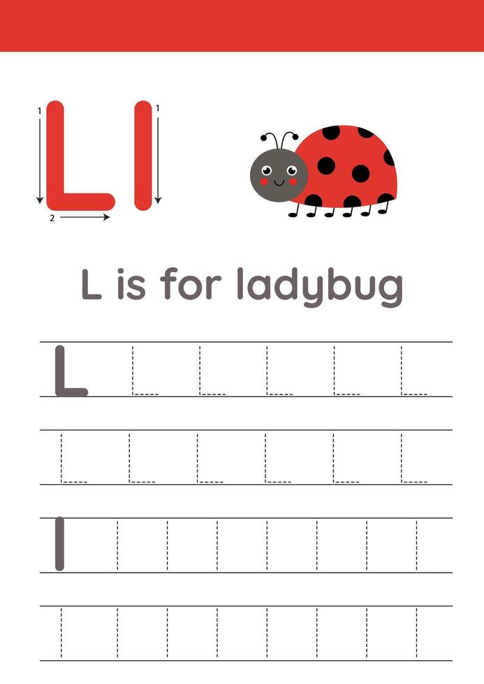 Tracing alphabet letters for kids. Insects alphabet. L is for ladybug ...