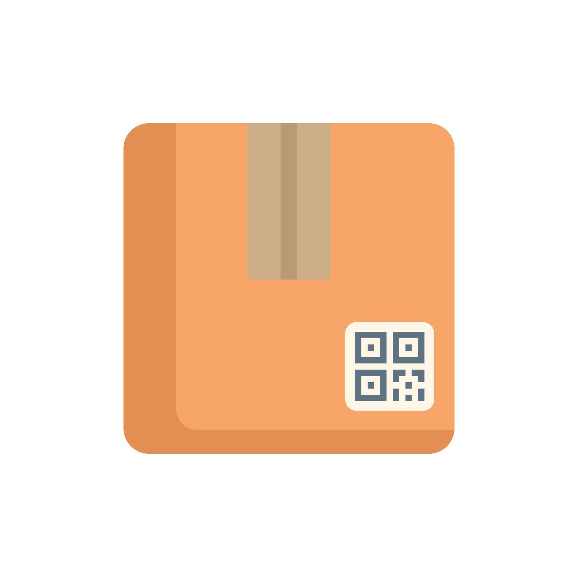 Cardboard box with qr code for tracking showing digital package ...