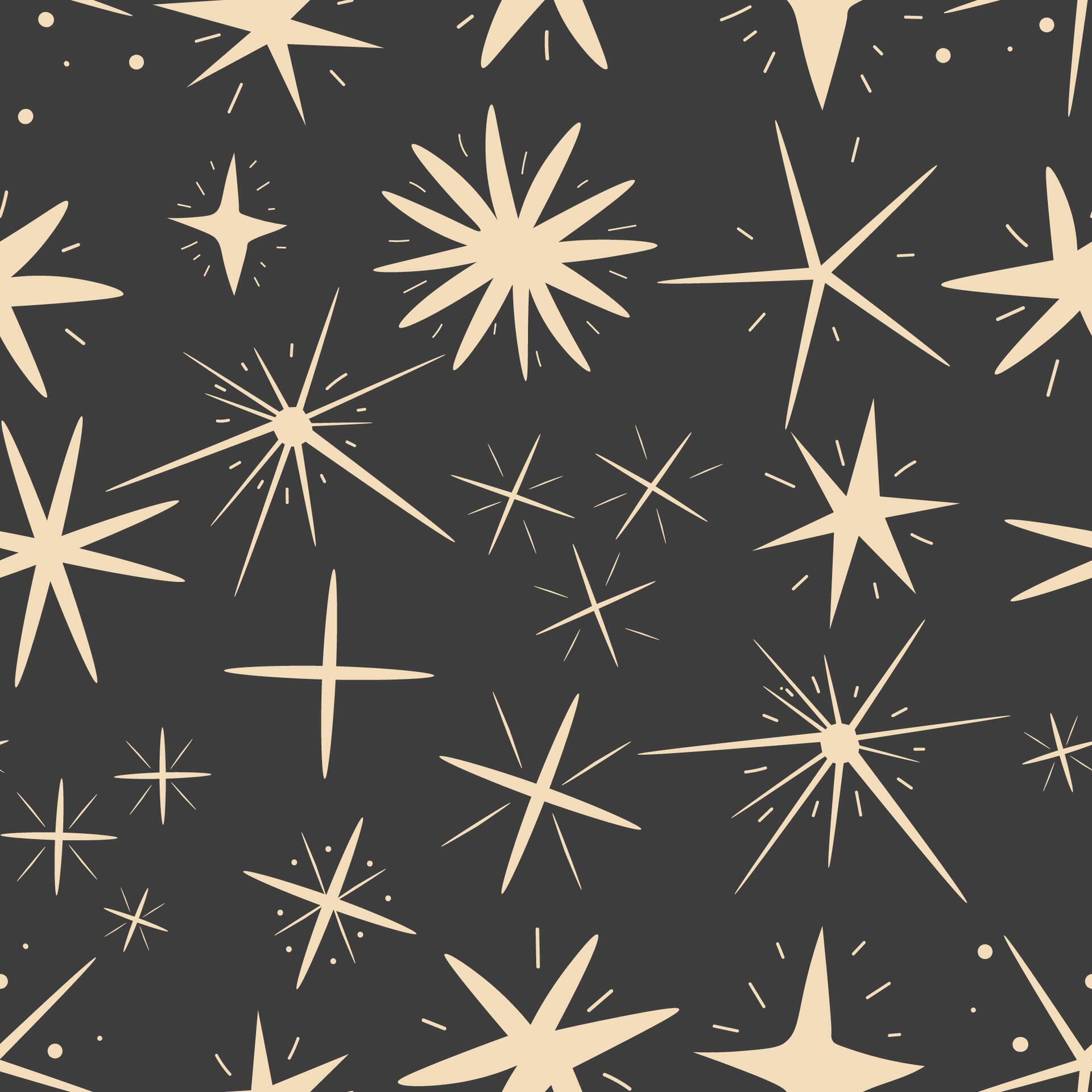 Hand drawn sparkling star. Retro abstract seamless pattern with hand drawn sparkle for ...