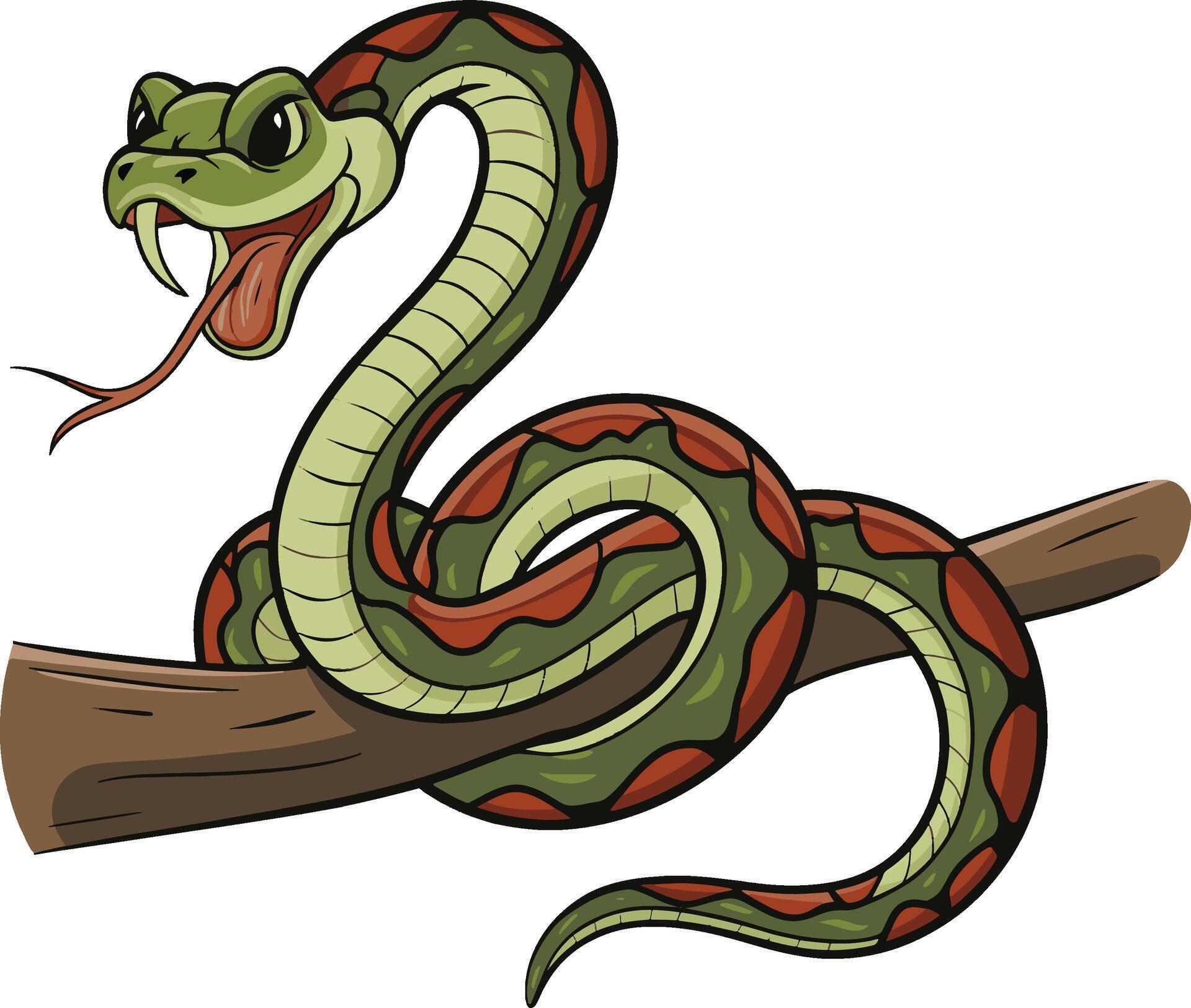 Snake on tree branch cartoon illustration, snake art design. Ai ...