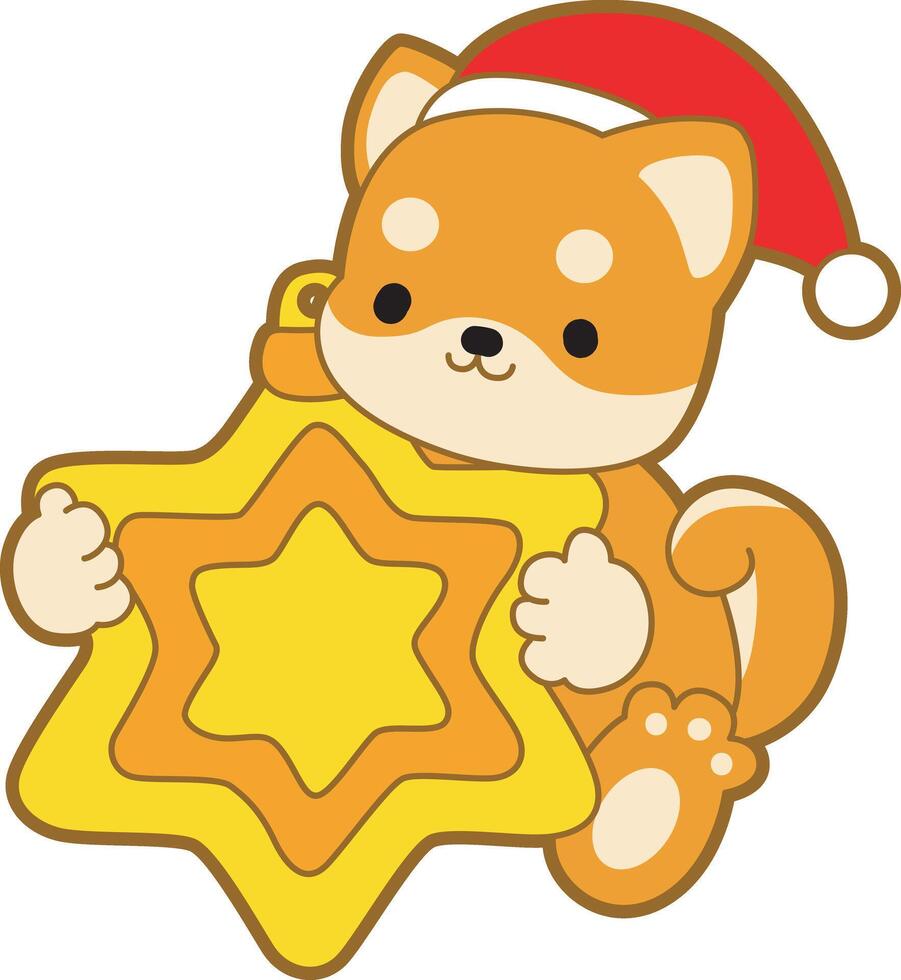 Santa Shiba Inu bring a big yellow star. Cute puppy kawaii christmas ...
