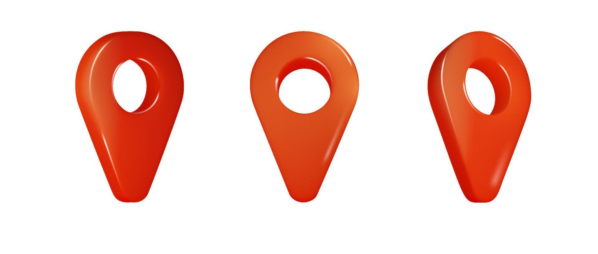 Red map locator, pin realistic 3d map pointers isolated . Realistic design location symbols ...