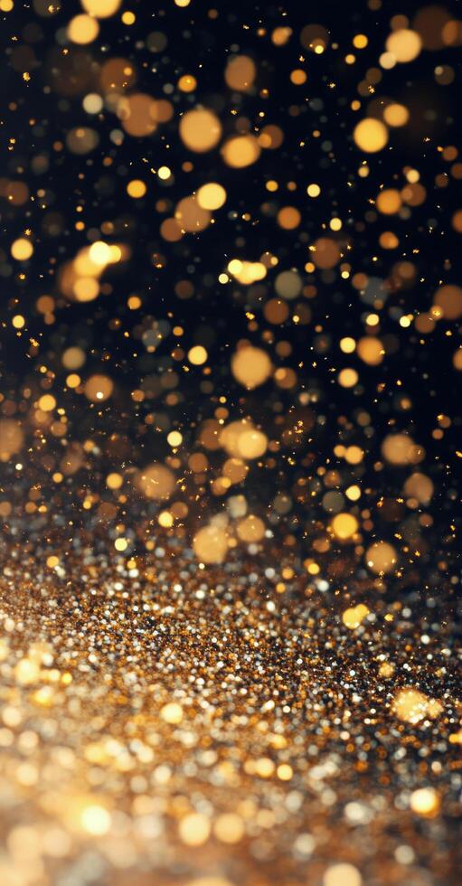 Golden particles shimmering in a dark background, creating a magical and enchanting effect ...