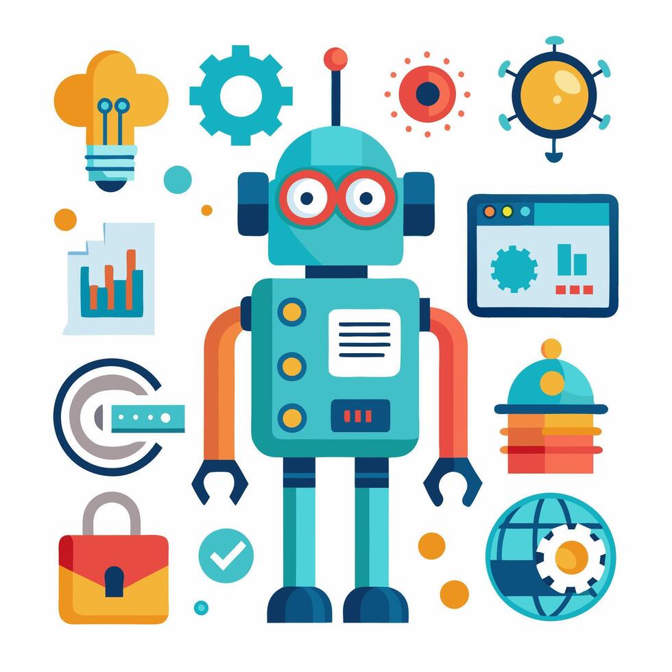 Robot with various icons and icons 51103388 Vector Art at Vecteezy