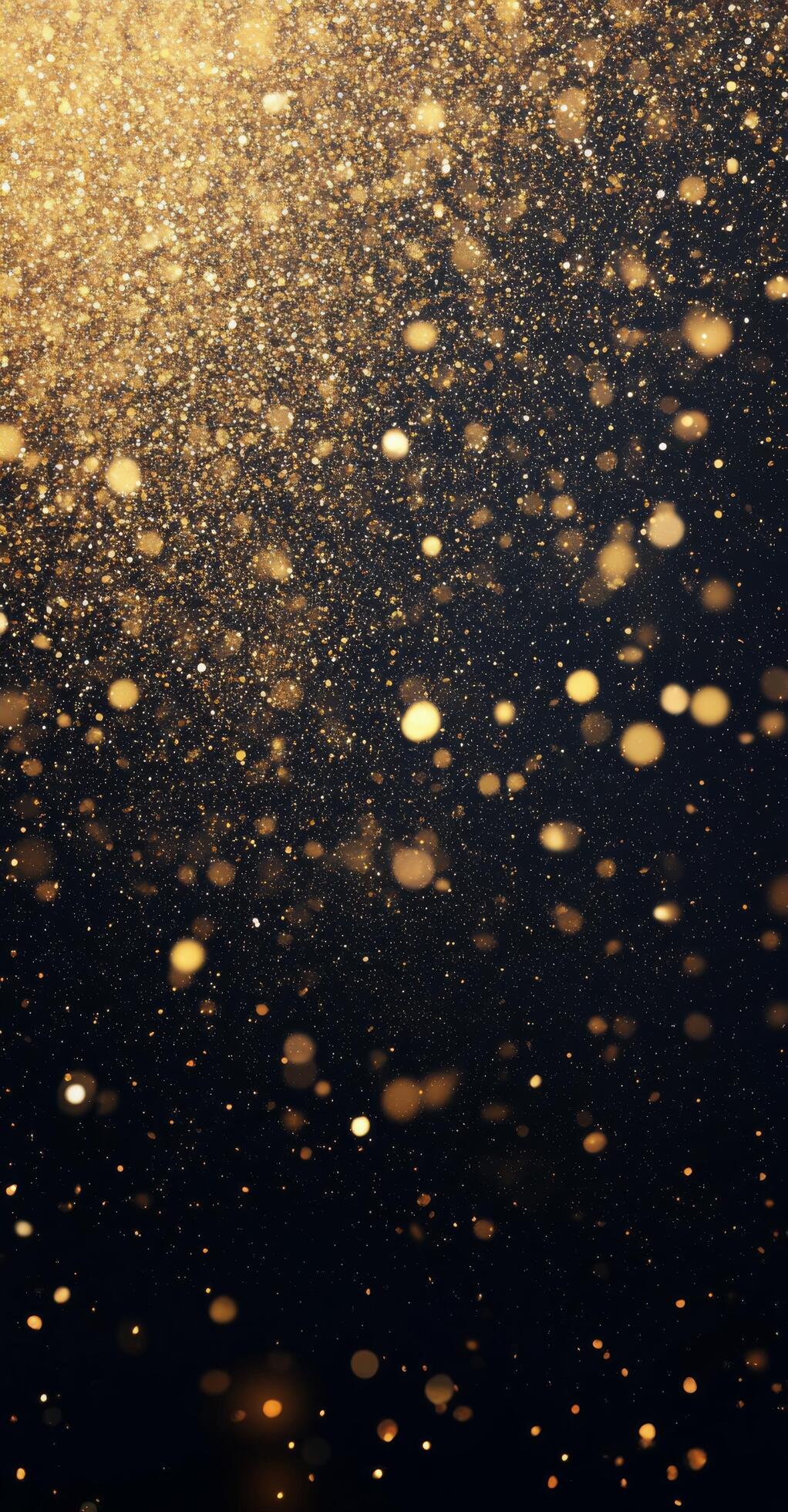 Golden particles shimmering in a dark background, creating a magical and enchanting effect ...