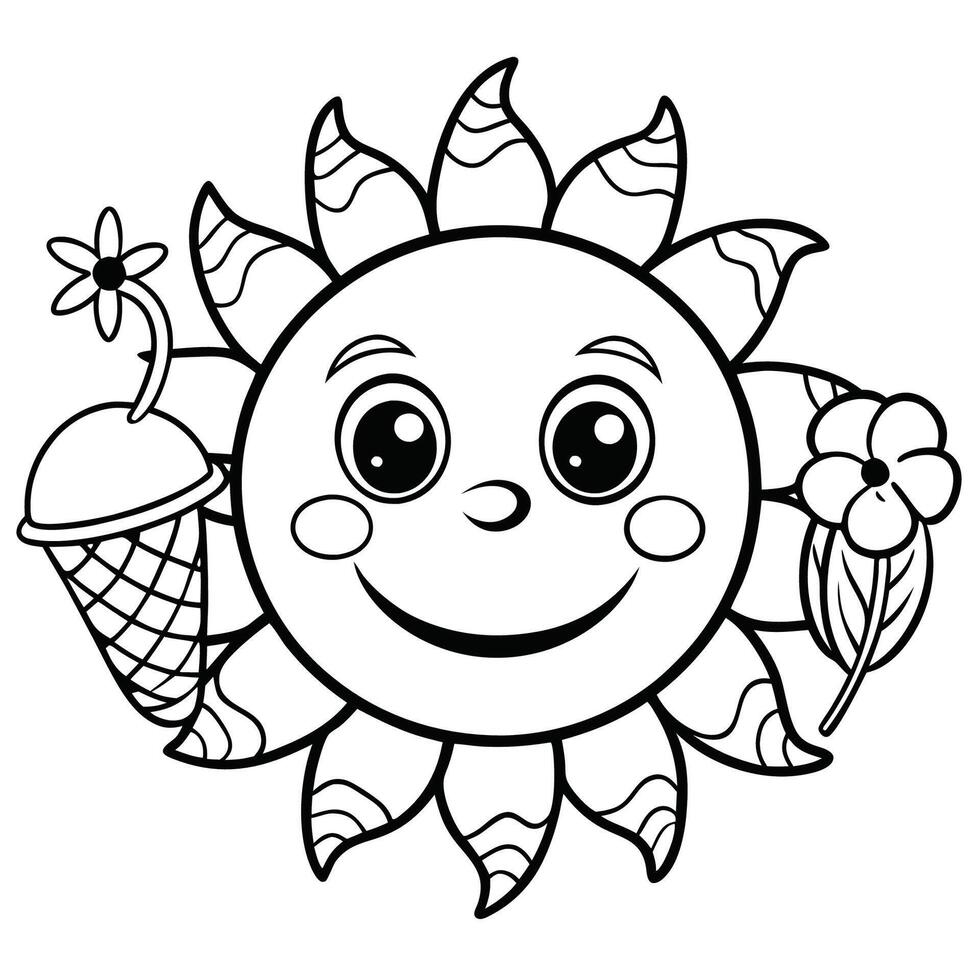Cheerful Summertime Coloring Page with Happy Sun and Smiling Clouds ...