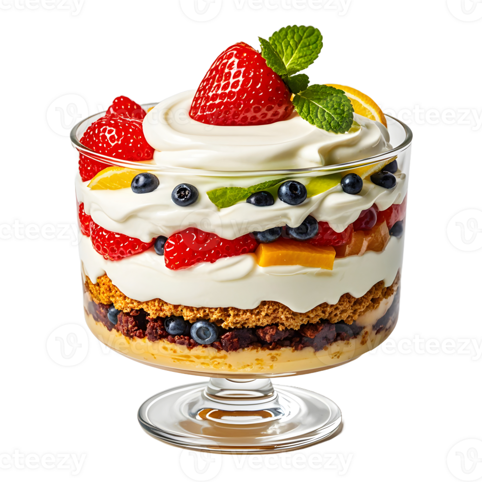A Dessert In A Glass Dish With Fruit And Whipped Cream 51125739 Png