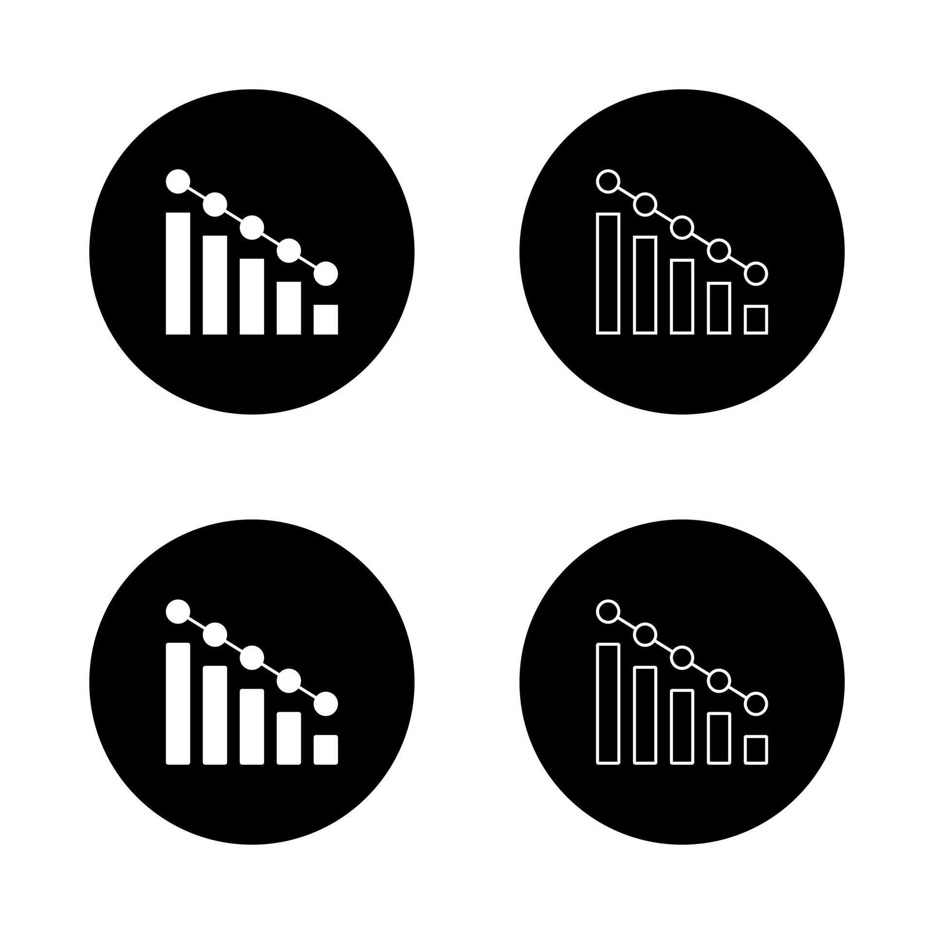 Decrease bar chart icon set on black circle. Market crash concept ...