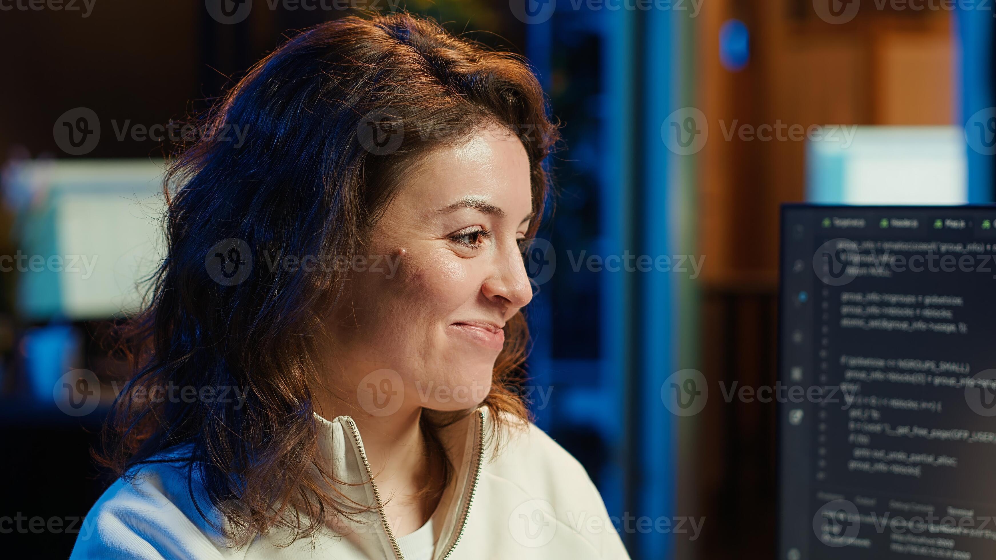 Joyous Woman Doing Software Quality Assurance Celebrating After Reading