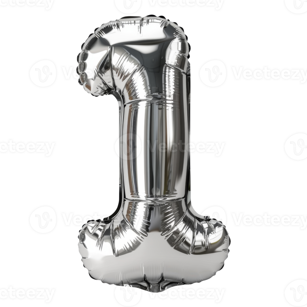 Silver Number One Balloon for Celebrations On Isolated Background. Metallic Helium Balloon ...