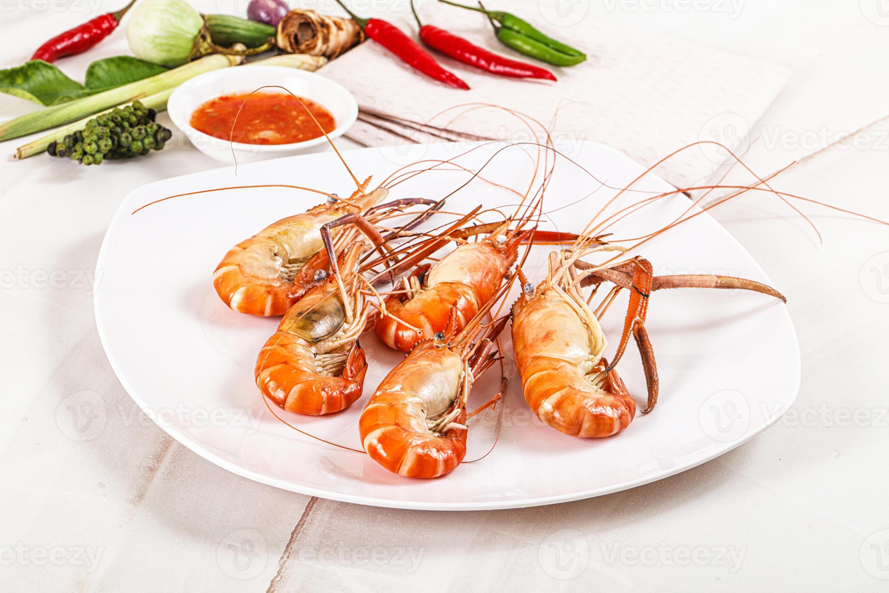 Boiled tiger prawn with sauce 51139970 Stock Photo at Vecteezy