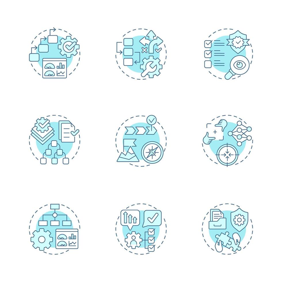 Standard operating procedures soft blue concept icons. Regulatory compliance, task management ...