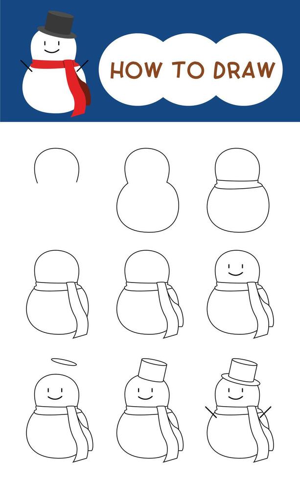 How to draw snowman cartoon step by step for learning, kid, education ...