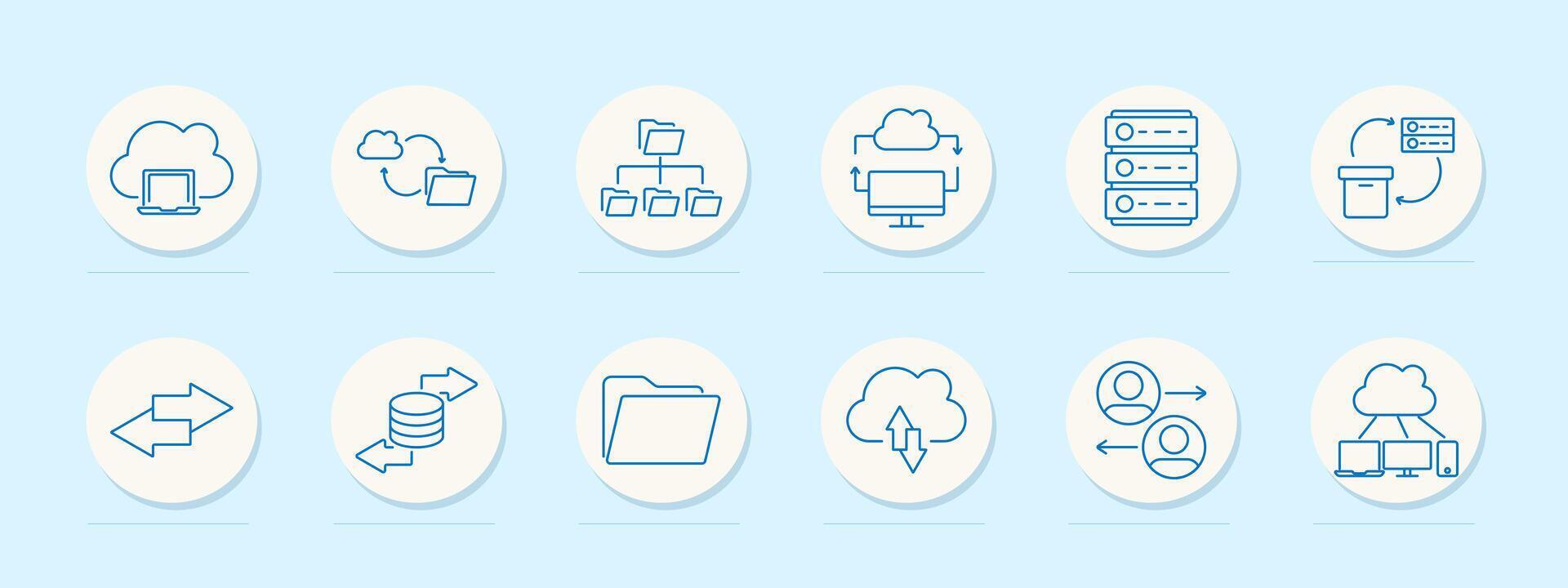 Cloud Storage Set Icon Cloud With Laptop Folder Synchronization Hierarchical Folders Server