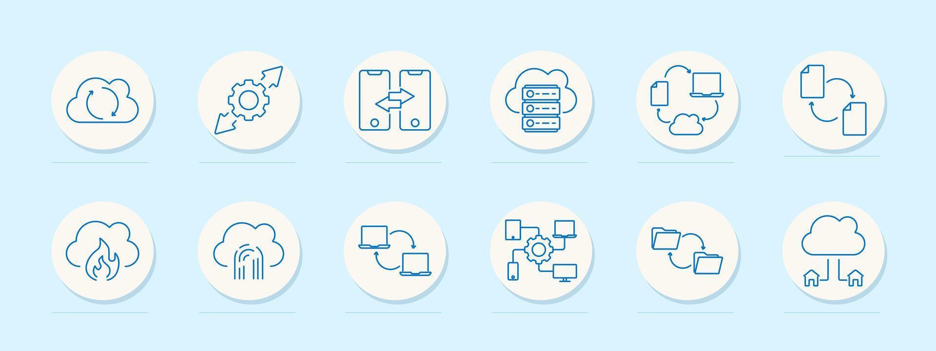 Cloud Computing Set Icon Cloud Sync Arrows File Sharing Server