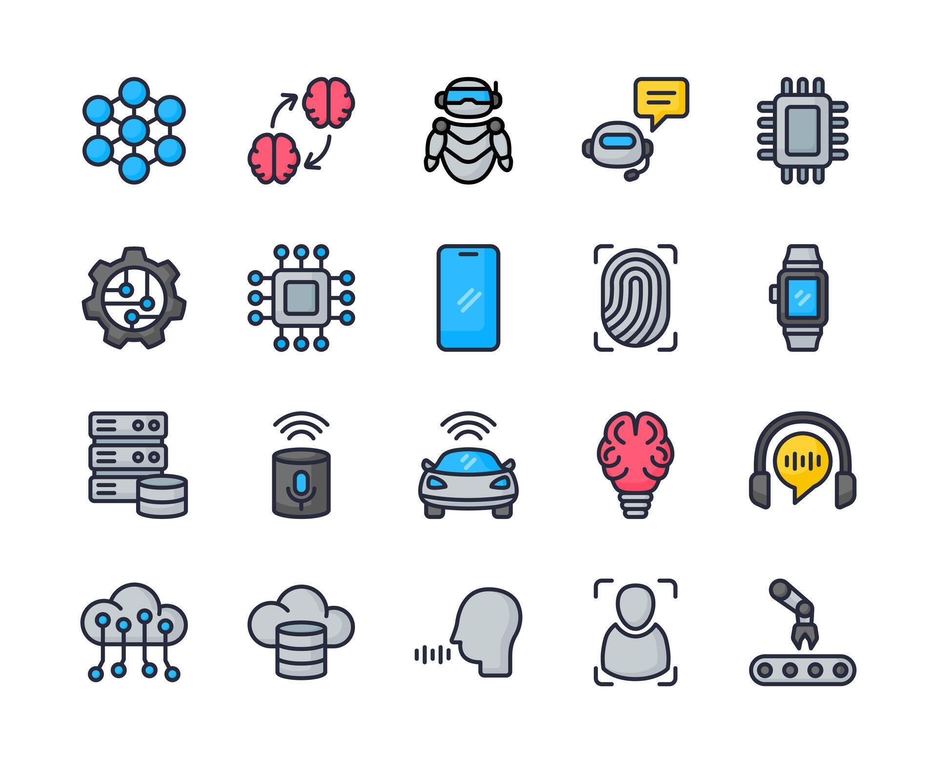 Artificial intelligence and AI technology icon set 51153334 Vector Art at Vecteezy