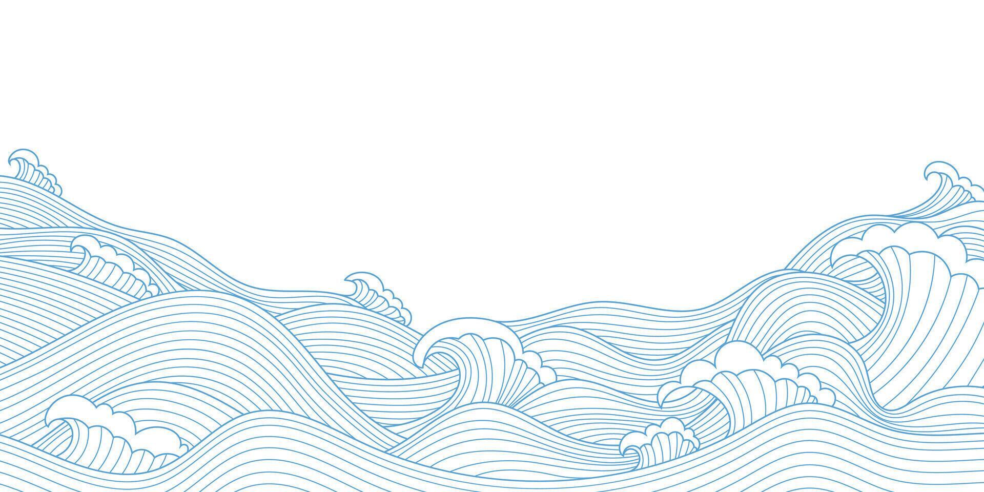 Elegant blue Chinese New Year ocean waves isolated on white background. Ideal for banners ...