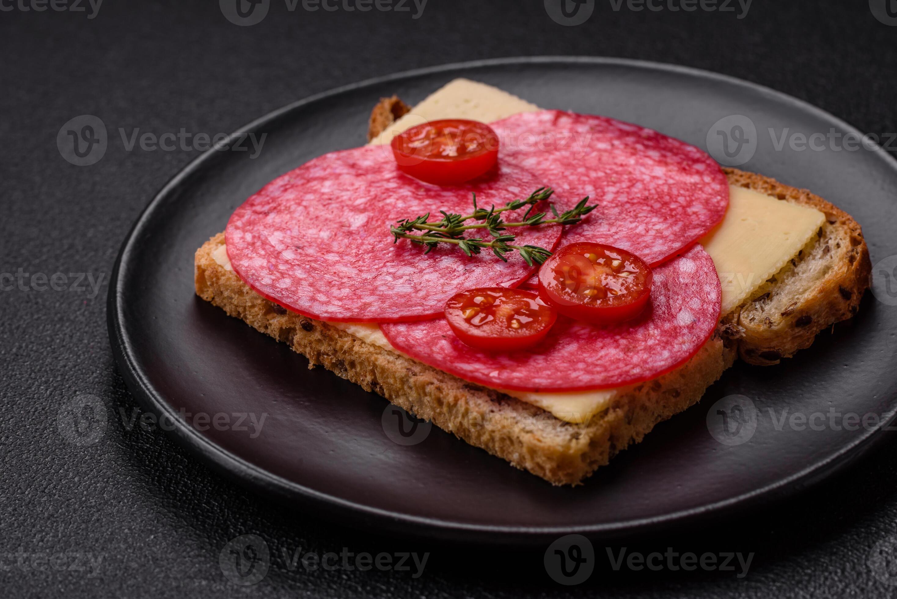 Sandwich with toast, salami slices, cheese and tomatoes, salt and spices 51175632 Stock Photo at ...