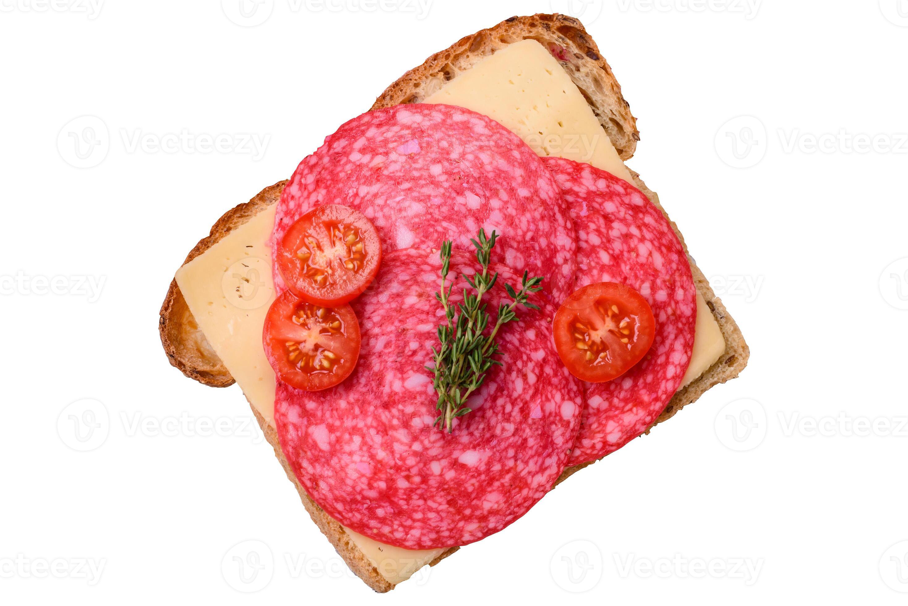 Sandwich with toast, salami slices, cheese and tomatoes, salt and spices 51175800 Stock Photo at ...
