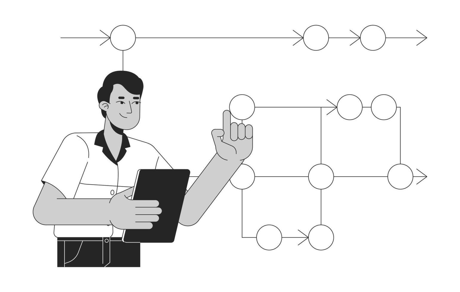 Backend developer roadmap black and white 2D illustration concept ...