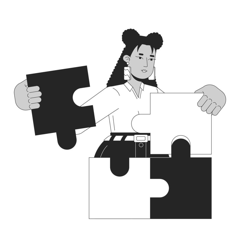 Jigsaw Problem Solving Black And White 2d Illustration Concept Strategy Puzzles Connecting