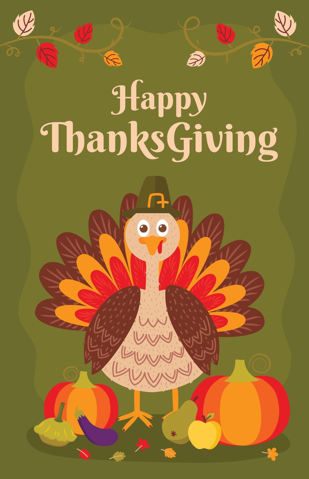 thanksgiving day poster with turkey on green background 51187768 Vector Art at Vecteezy