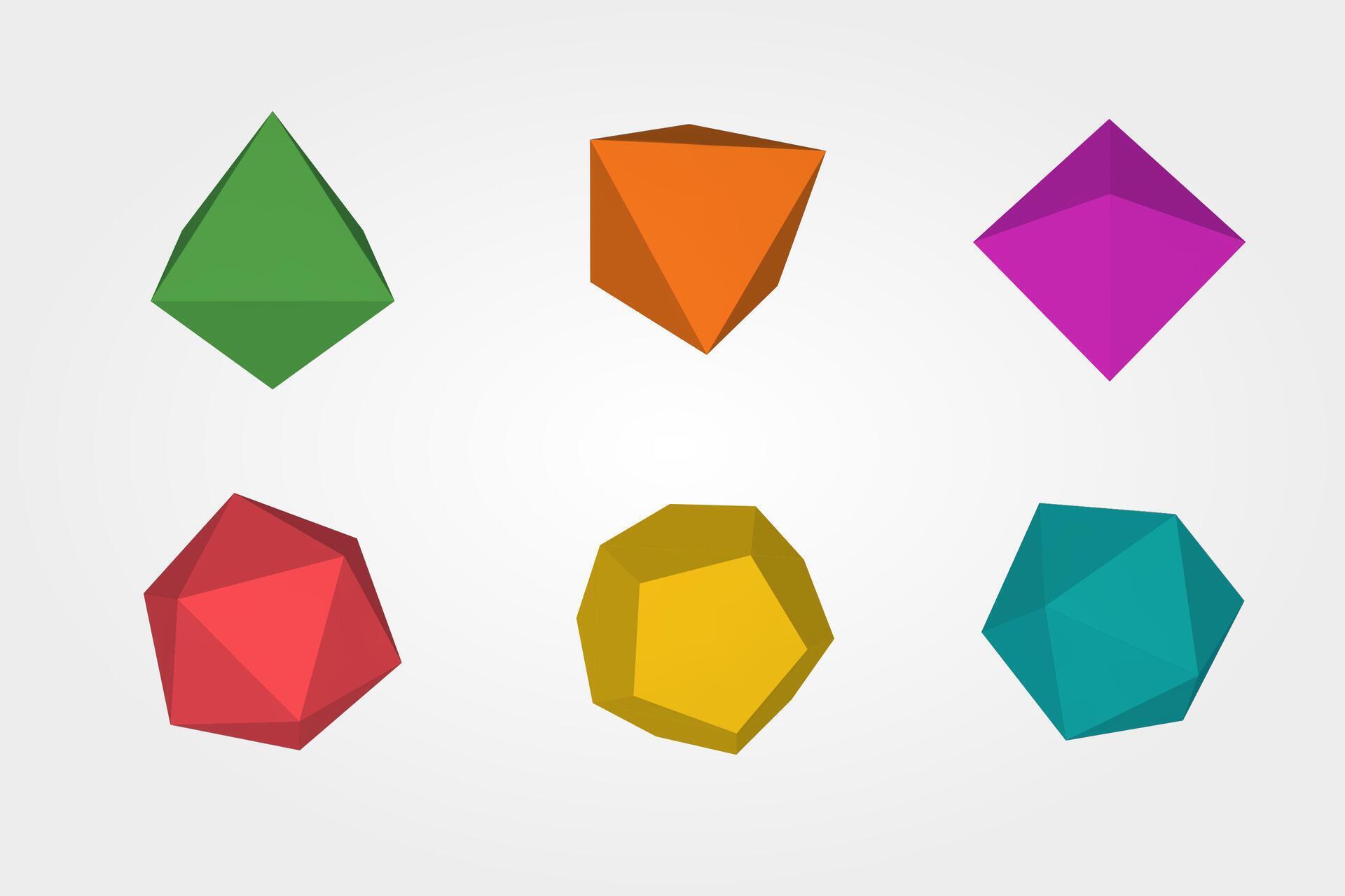 3D style pyramids and pentagons set. Realistic multicolor figures ...
