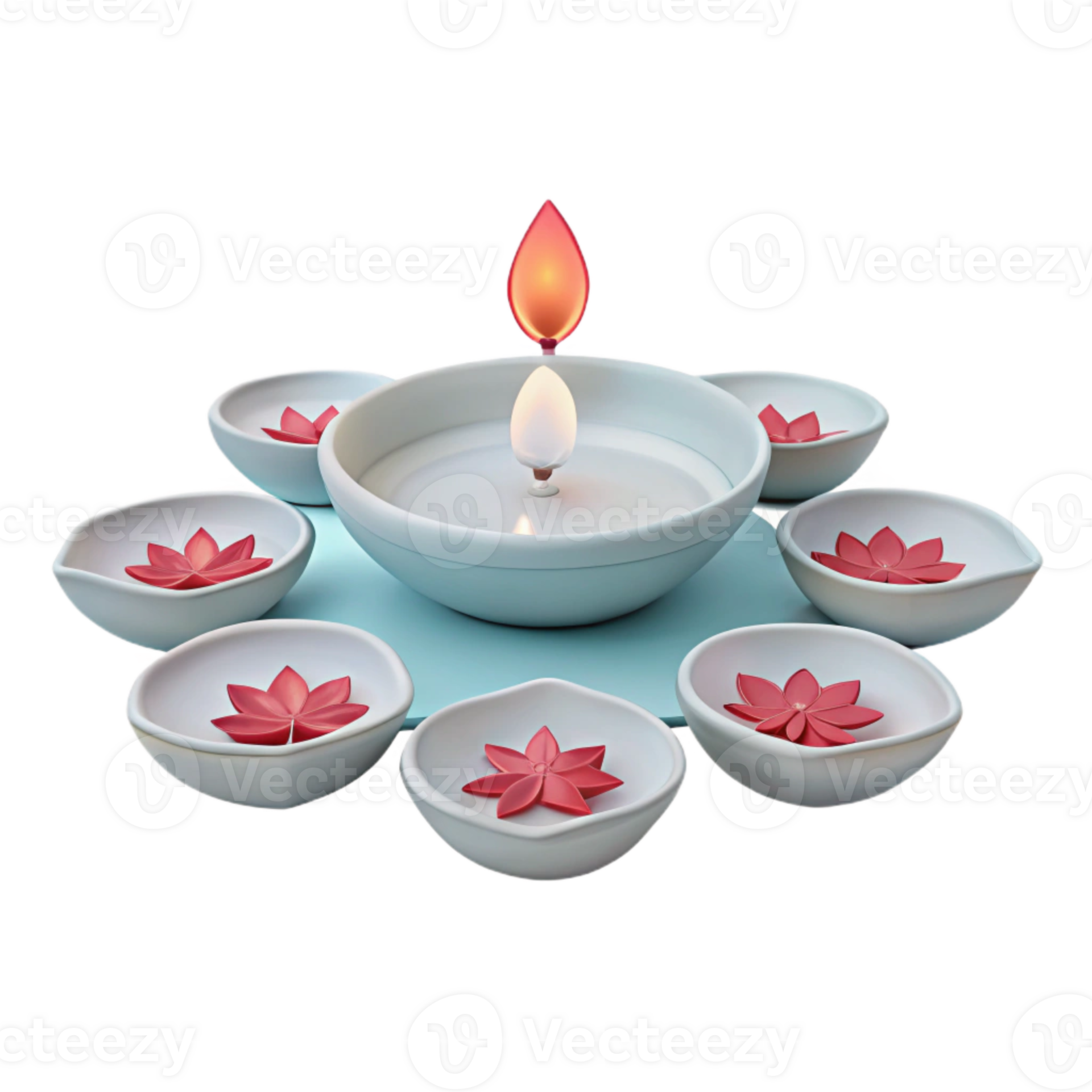 Lit Candle in a Circle of Decorative Dishes 51218666 PNG