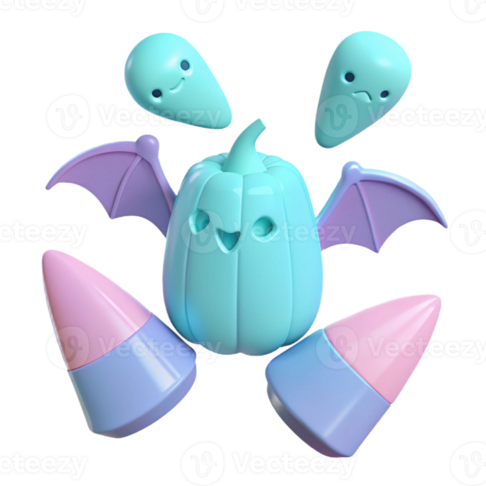 Cute Pastel Halloween Pumpkin with Bats and Ghosts 51220615 PNG