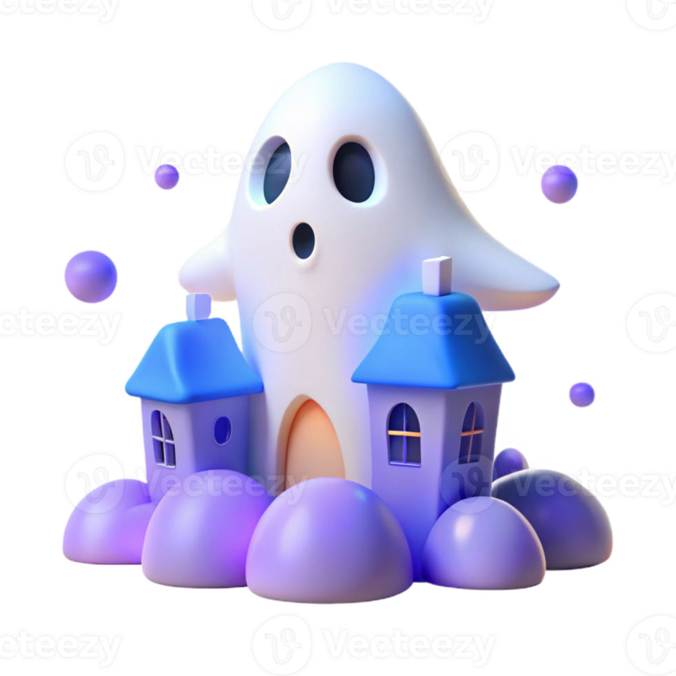 Cute Ghost And Haunted Houses 3d Render 51220843 Png