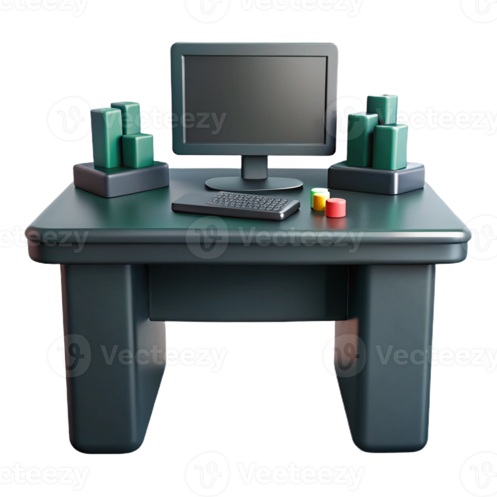 Desktop Computer With Keyboard And Decorations 51222398 Png