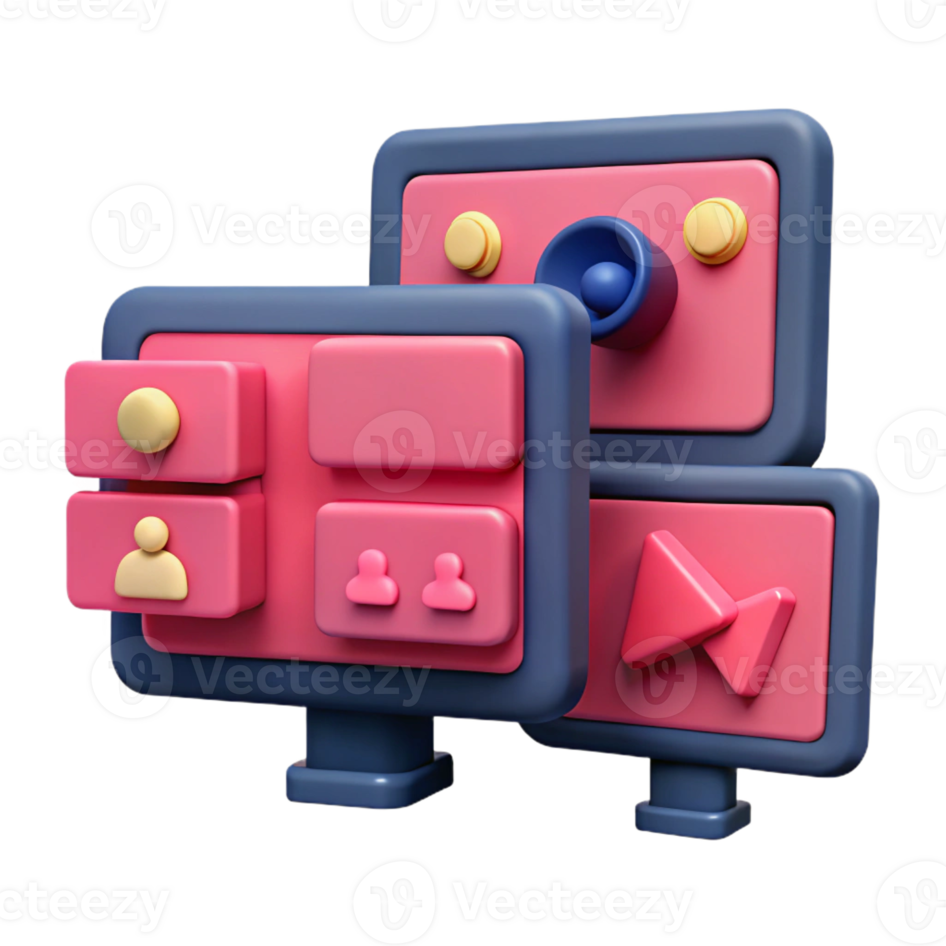 3D Rendered Monitors with Colorful Buttons and Icons 51222720 PNG