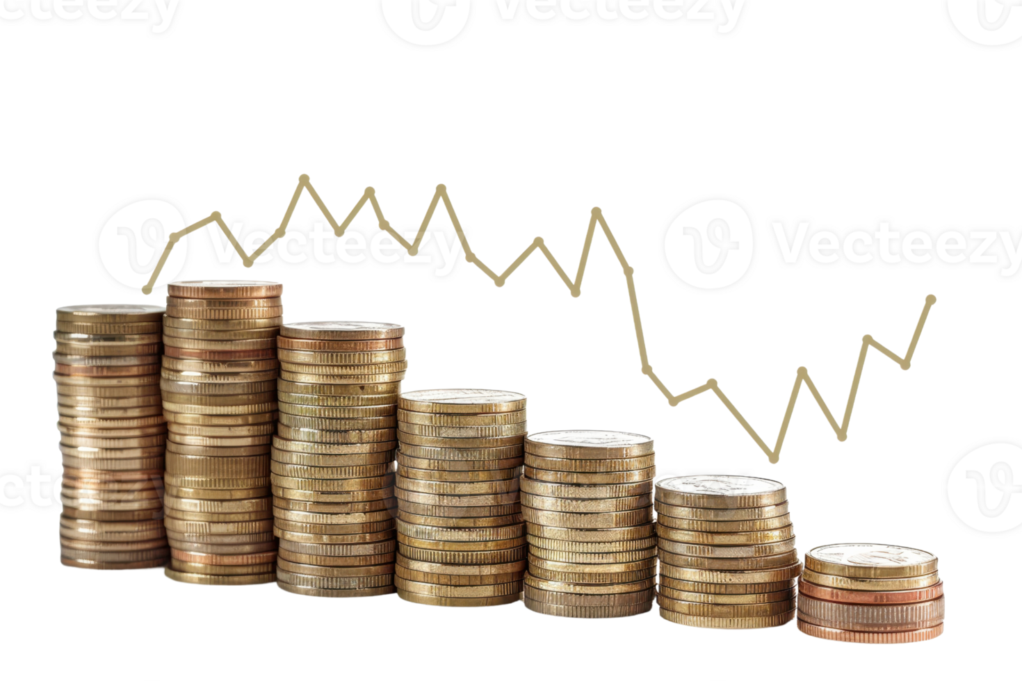 Stacked coins illustrating financial growth with a fluctuating graph ... Stacked coins illustrating financial growth with a fluctuating graph ...